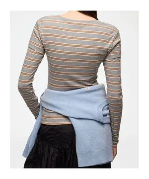 GANNI Striped Long-sleeve V-neck Top