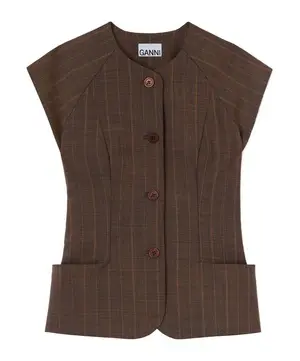GANNI Brown Pinstripe Wool Blouse