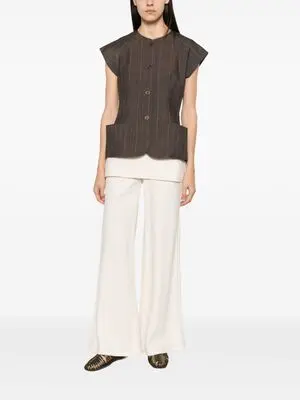 GANNI Brown Pinstripe Wool Blouse - Rain Drum