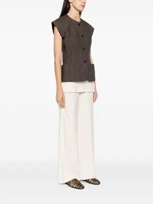 GANNI Brown Pinstripe Wool Blouse - Rain Drum