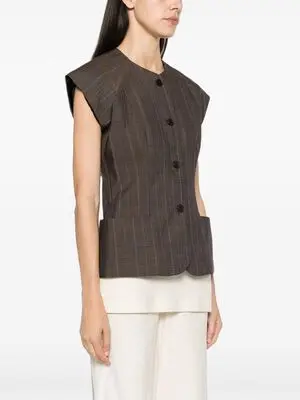 GANNI Brown Pinstripe Wool Blouse - Rain Drum