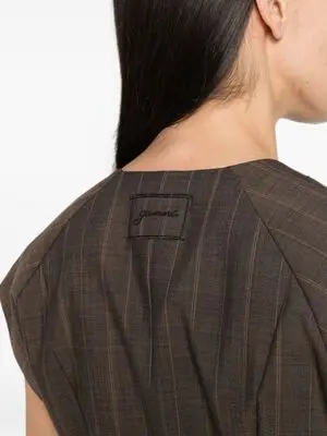 GANNI Brown Pinstripe Wool Blouse - Rain Drum