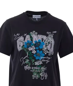 GANNI Floral Graphic T-shirt - Phantom Black