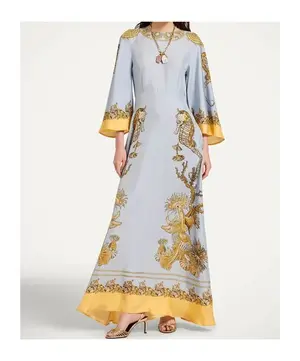 La DoubleJ Sœur Oceania-print Bell Sleeve Maxi Dress