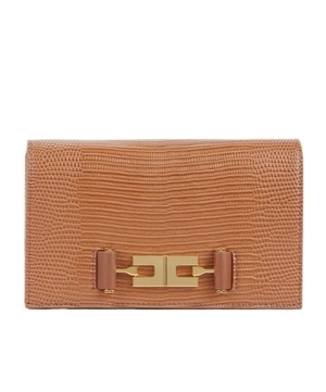 Elisabetta Franchi Reptile-effect Logo Plaque Clutch Bag - Cigar