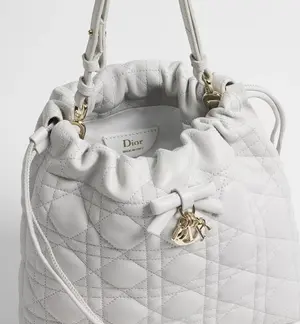 Dior Cannage Lambskin Mini Bucket Bag - White