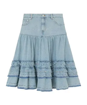 GANNI Ruffled Tiered-hem Midi Skirt - Blue