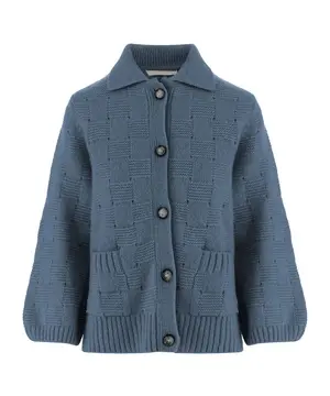 ALLUDE Textured Button-up Cardigan - Blue