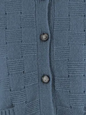 ALLUDE Textured Button-up Cardigan - Blue