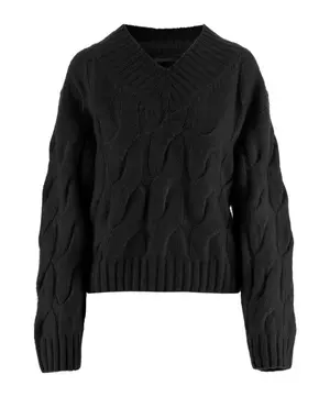 ALLUDE Cable-knit V-neck Sweater