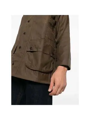 Barbour Waxed Cotton Jacket With Corduroy Collar - Bark