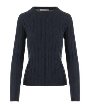 ALLUDE Ribbed Fitted Knitted Sweater - Black
