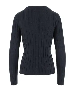 ALLUDE Ribbed Fitted Knitted Sweater - Black