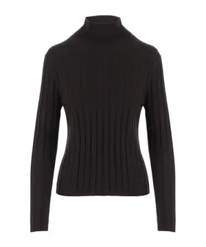 ALLUDE Ribbed Turtleneck Knitted Sweater - Black