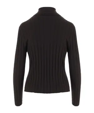 ALLUDE Ribbed Turtleneck Knitted Sweater - Black