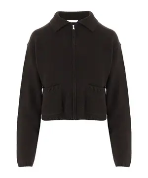 ALLUDE Zip-up Collar Cardigan With Front Pockets