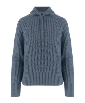 ALLUDE Half Zip Ribbed Knit Sweater
