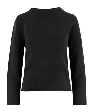 ALLUDE Ribbed Crew Neck Knit Sweater - Black