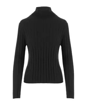 ALLUDE Ribbed Turtleneck Knitted Sweater - Black