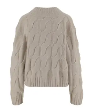 ALLUDE Cable-knit V-neck Sweater - Nude