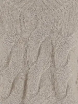 ALLUDE Cable-knit V-neck Sweater - Nude