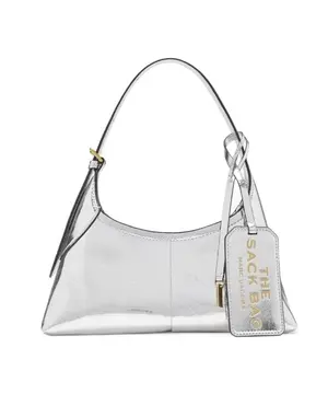 Marc Jacobs Small Belted Sack In Metallic Crinkle Leather - Silver