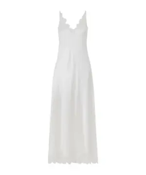 Carine Gilson Lace-trimmed Floral-embroidered Silk-satin Nightdress - White