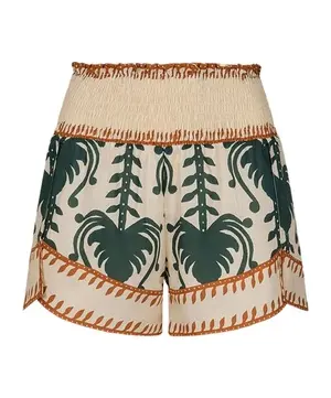 Johanna Ortiz Printed Cotton Shirred Waist Shorts