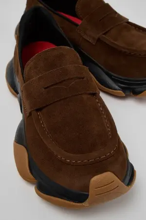 Camper Suede Round Toe Loafers With Penny Strap