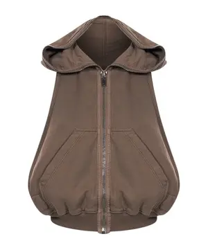 Rick Owens Sleeveless Zip-up Hooded Gilet - Brown