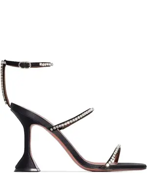 Amina Muaddi Gilda 95 Logo Embossed And Crystal Detail Sandals - Black