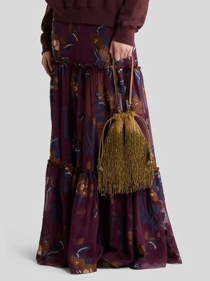 Etro Small Suede Kalispera Bag With Bead Fringes - Gold