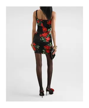 Dolce & Gabbana Dolce Gabbana Rose-printed Satin Dress - Multi-color