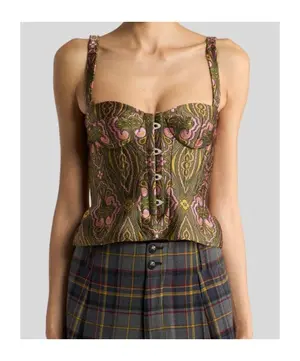 Etro Jacquard Corset Top With Floral Medallion Motif