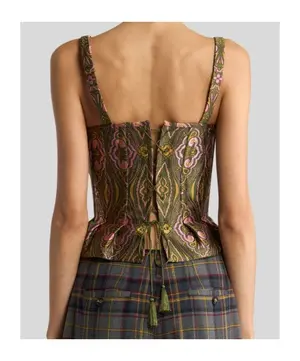 Etro Jacquard Corset Top With Floral Medallion Motif