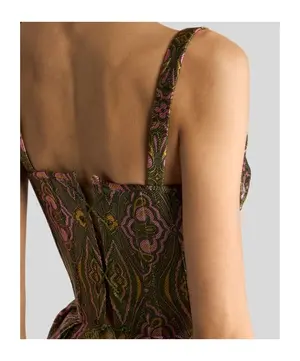 Etro Jacquard Corset Top With Floral Medallion Motif