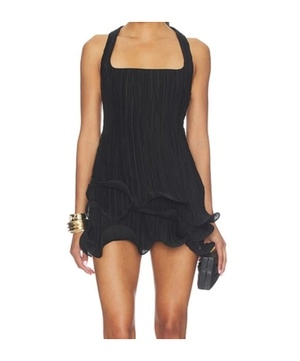 Cult Gaia Marsa Plissé-effect Ruffled Mini Dress - Black