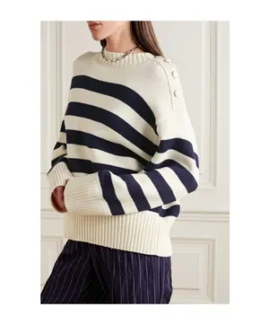 Lafayette 148 New York Striped Wool And Cotton-blend Sweater