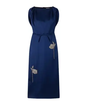 Erdem Embroidered Satin Midi Party Dress
