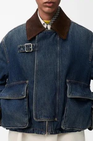 Loewe Cropped Denim Parka With Corduroy Collar