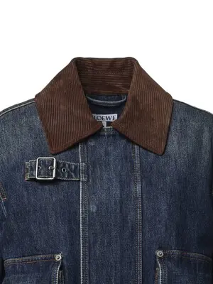 Loewe Cropped Denim Parka With Corduroy Collar - Dark Blue