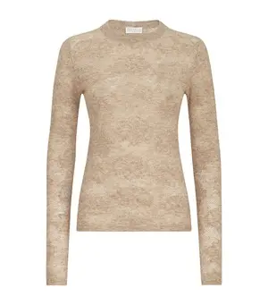 Brunello Cucinelli Silk, Alpaca, And Wool Lace Detail Sweater - Brown
