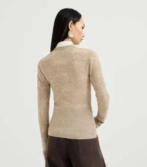 Brunello Cucinelli Silk, Alpaca, And Wool Lace Detail Sweater - Brown