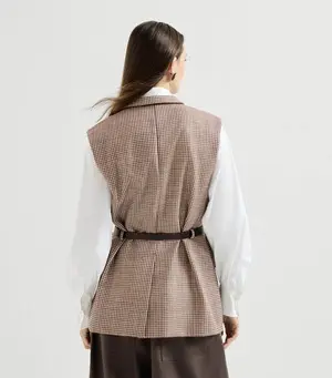 Brunello Cucinelli Wool-blend Houndstooth Sleeveless Blazer - Beige