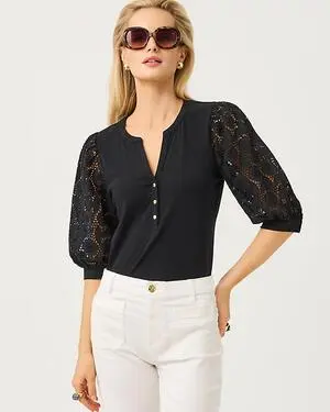 Lilly Pulitzer® Ronson Eyelet Knit Top - Noir