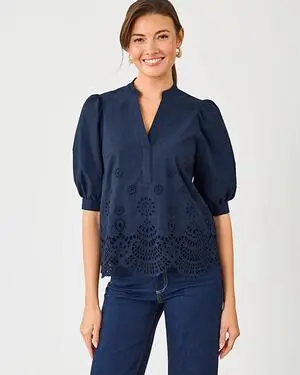 Lilly Pulitzer® Mialeigh Puff Sleeve Blouse - Navy