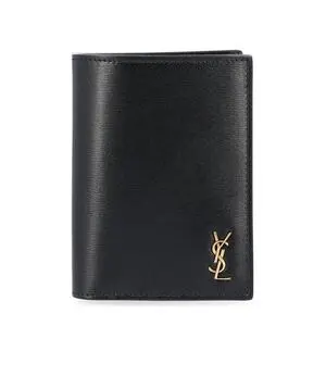Saint Laurent Logo Plaque Bi-fold Wallet - Black