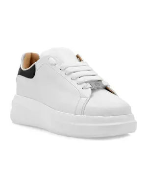 Philipp Plein Round Toe Lace-up Low Top Sneakers With Thick Sole And Leather Heel