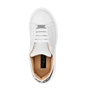 Philipp Plein Round Toe Lace-up Low Top Sneakers With Thick Sole And Leather Heel