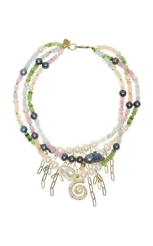 JOIE DIGIOVANNI Seashell 18k Gold Morganite And Pearl Choker - Multi